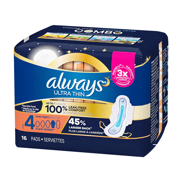 Always Ultra Thin Size 4 Overnight W/Wings 16 ct Always Ultra Thin Size 4 Overnight W/Wings 16 ct