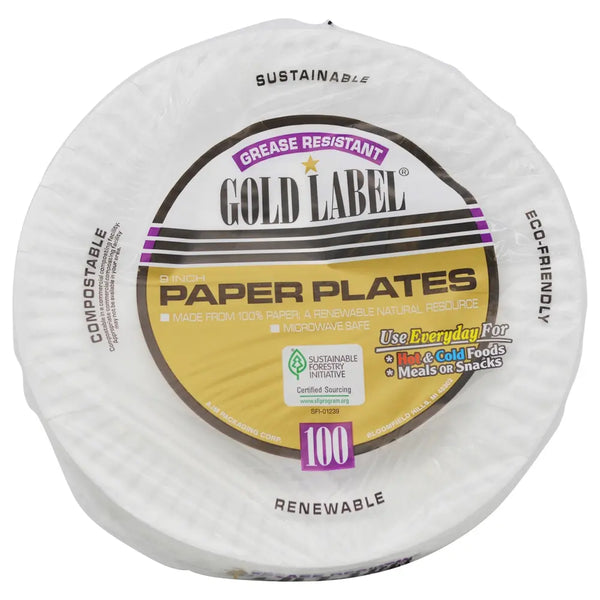 Coated Paper Plate White Heavy Duty 100ct 9"
