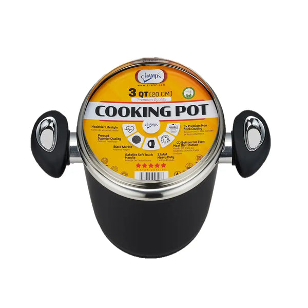 Champs Black Pot Ceramic Speckled Inside w/ Glass Lid 3.1mm 3 qrt